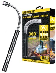 zerodark 360 flex electric plasma lighter usb rechargeable candle lighter with long arc 360° flexible neck for grill, camping, cooking, bbq, and fireworks