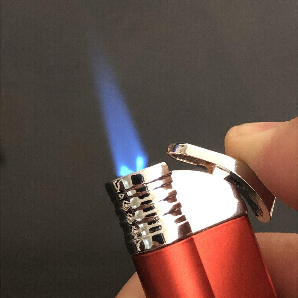 Piioket Mini Metal Windproof Refillable Butane Gas Fuel Viewable Jet Flame Cigar Cigarette Lighter with Electric Wire Ignition Protection - Aomai Red