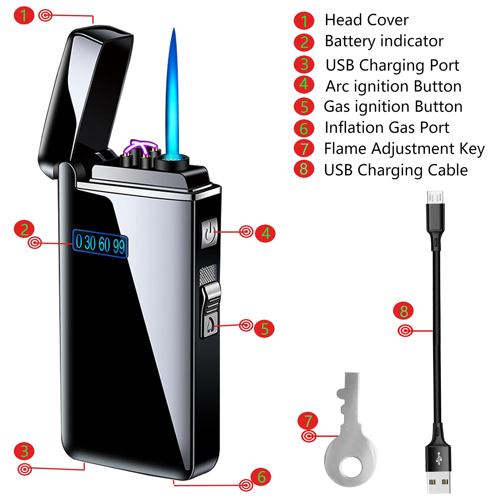 ZOIPPDMS Electronic Lighter, USB Rechargeable Lighter, Smart Fingerprint Ignition Flameless Windproof Electric Lighter, Plasma Mute Cycle Charge Lighter for Camping Indoor Outdoor Lighter (Red)