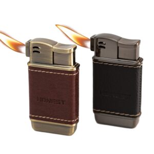 STAOSAN Soft Flame Lighter Leather Small Indoor Butane Refillable (Brown+Black)