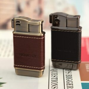 STAOSAN Soft Flame Lighter Leather Small Indoor Butane Refillable (Brown+Black)