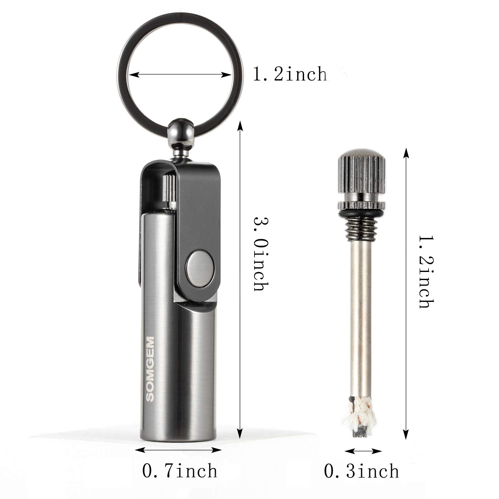 SOMGEM Permanent Match Keychain 2 Pack, Kerosene Refillable, Waterproof Flint Fire Starter for Outdoor Camping Emergency Survival Gear