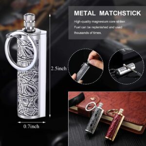 4 PCS Dragon’s Breath Immortal Lighter, Metal Keychain Flint Matchstick Kerosene Refillable Lighter, Waterproof Keychain Lighter for Emergency Survival Mountaineering Camping Hiking