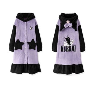 akedimo kawaii anime kuromi winter plush thick flannel pajamas soft warm comfortable robe (large)