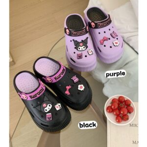 CEINOM Cute Cartoon Slippers Kuromi Kawaii Slippers for Women Cloud Slides indoor Outdoor Soft Comfy Anti-Slip garden Shoes (Black,6,6.5)