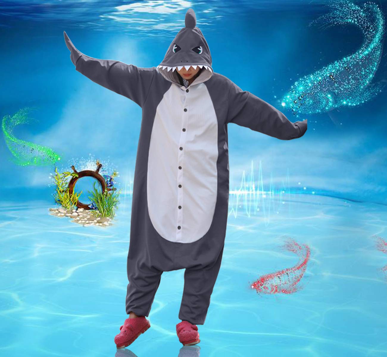 WOTOGOLD Animal Cosplay Costume Gray Shark Unisex Adult Pajamas Gray,X-Large