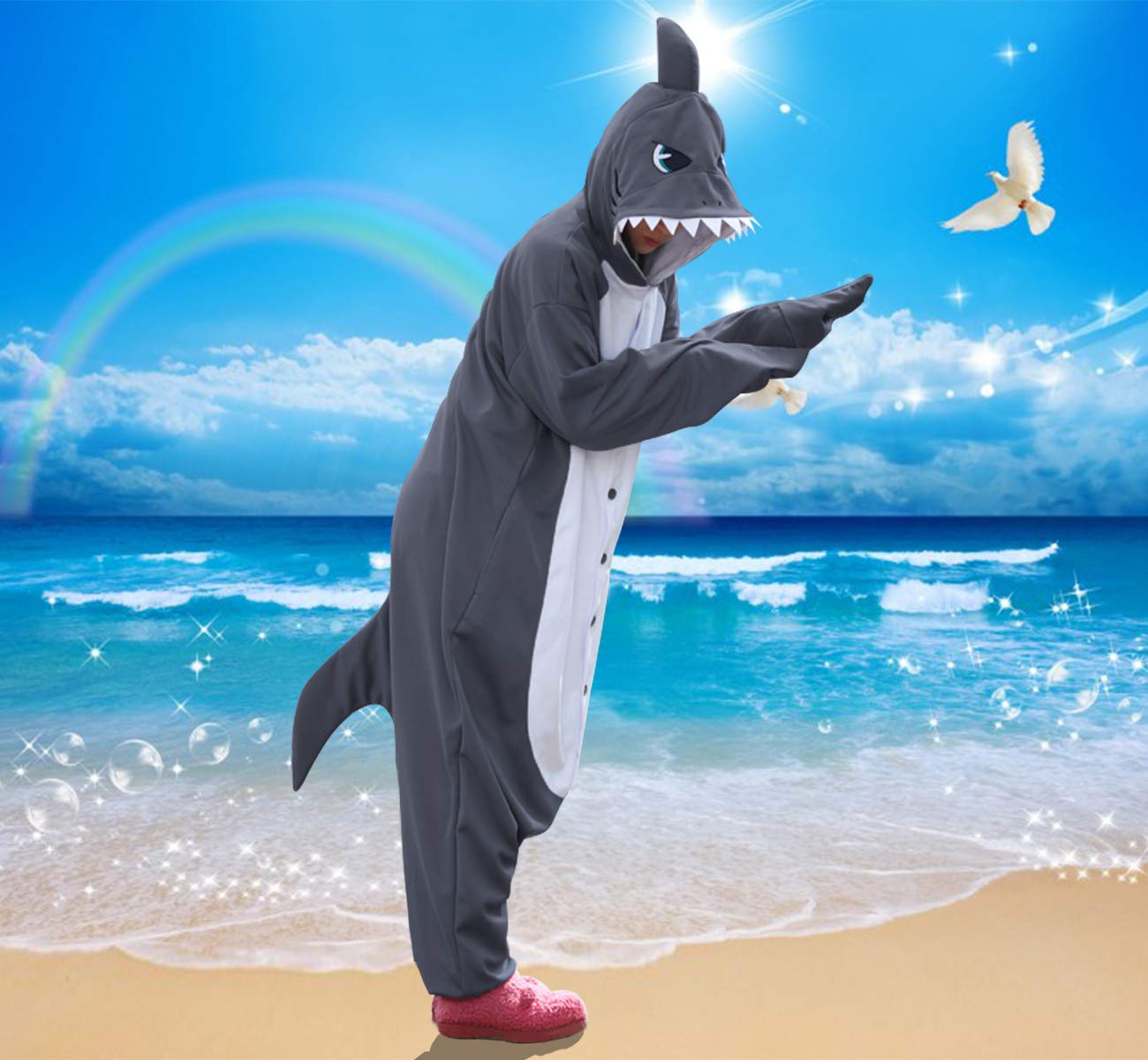 WOTOGOLD Animal Cosplay Costume Gray Shark Unisex Adult Pajamas Gray,X-Large