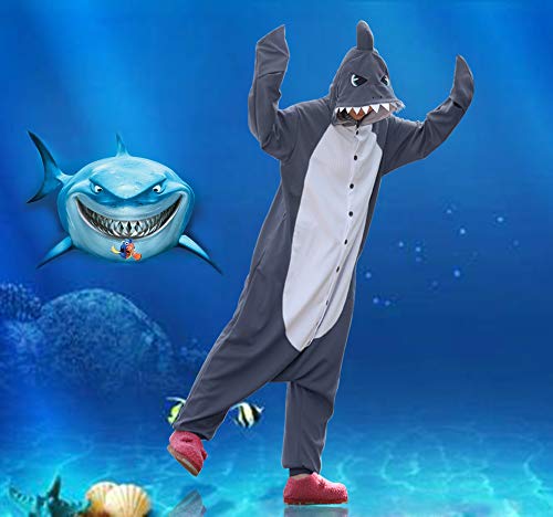 WOTOGOLD Animal Cosplay Costume Gray Shark Unisex Adult Pajamas Gray,X-Large