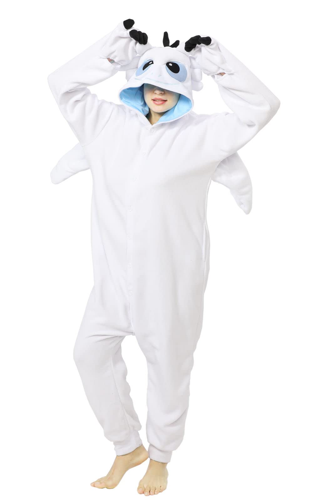 Oiziuzio Animal Unisex Onesie Holloween Cosplay Costume Dragon Pajamas for Adult Women Men White XL