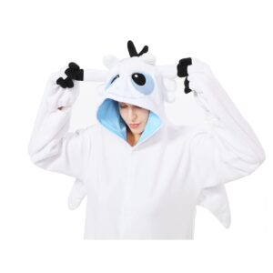 Oiziuzio Animal Unisex Onesie Holloween Cosplay Costume Dragon Pajamas for Adult Women Men White XL