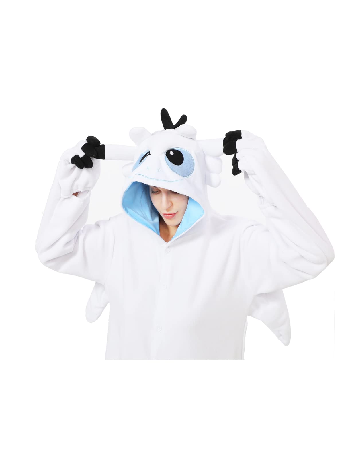 Oiziuzio Animal Unisex Onesie Holloween Cosplay Costume Dragon Pajamas for Adult Women Men White XL