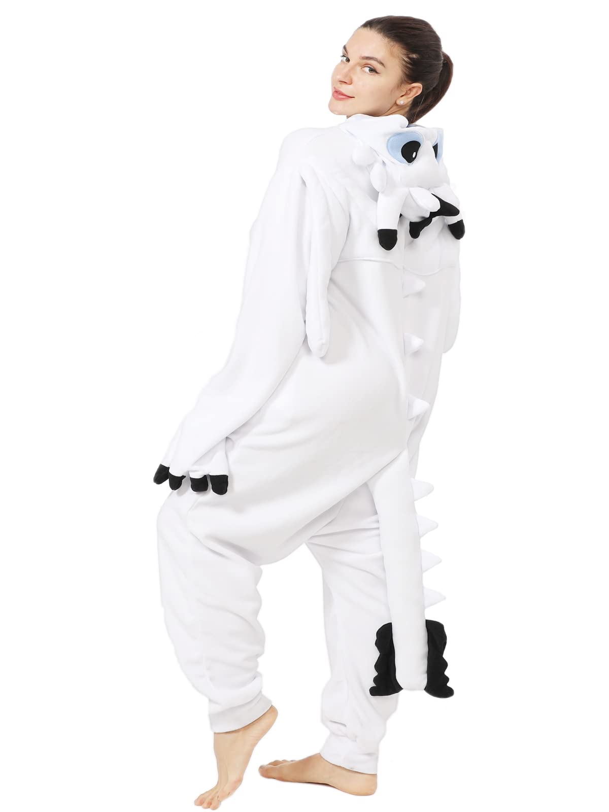 Oiziuzio Animal Unisex Onesie Holloween Cosplay Costume Dragon Pajamas for Adult Women Men White XL