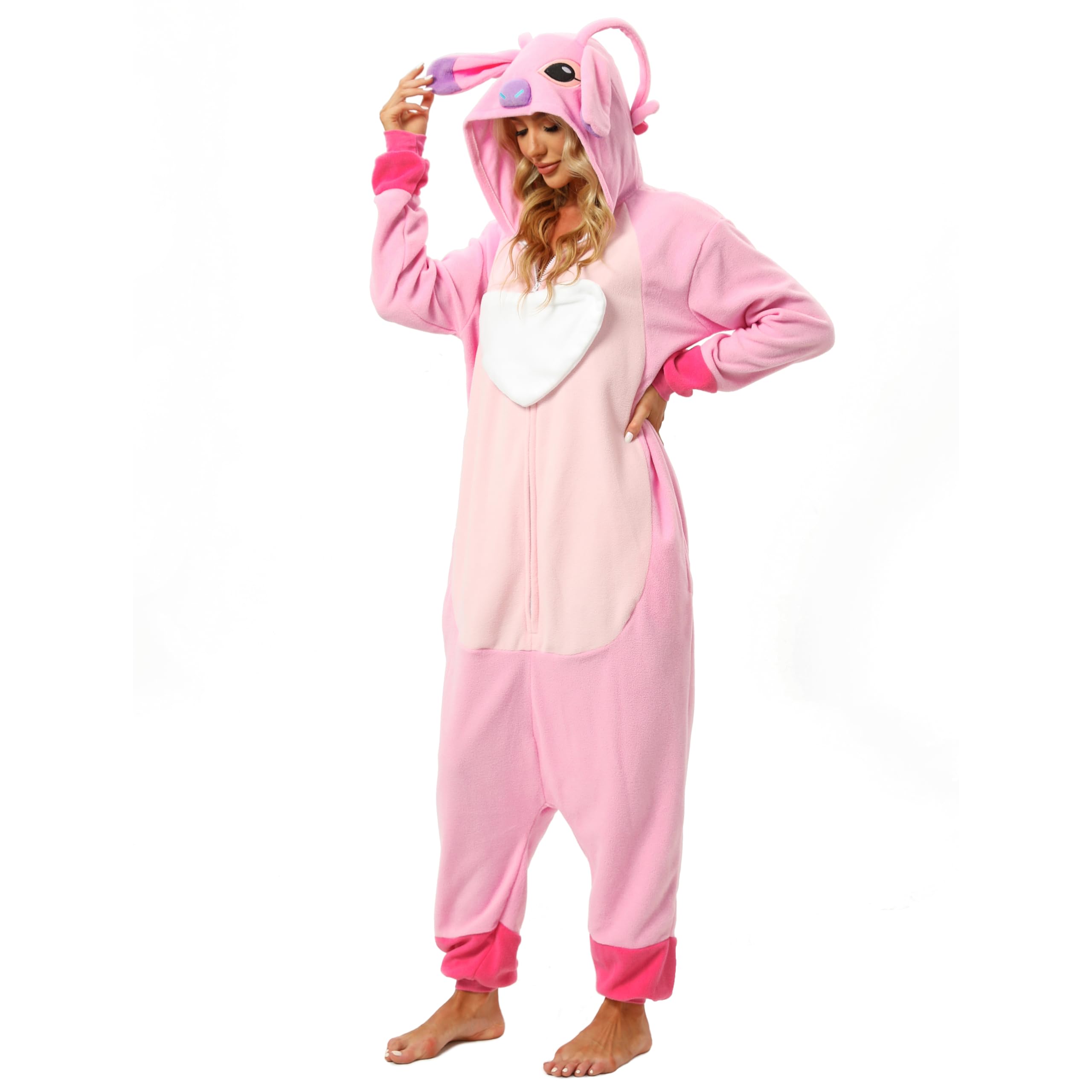 NAITOKE Adults Unisex Onesie Halloween Angel Stitch Costume Animal Cosplay Pajamas,170-178cm(5'7"-5'10")