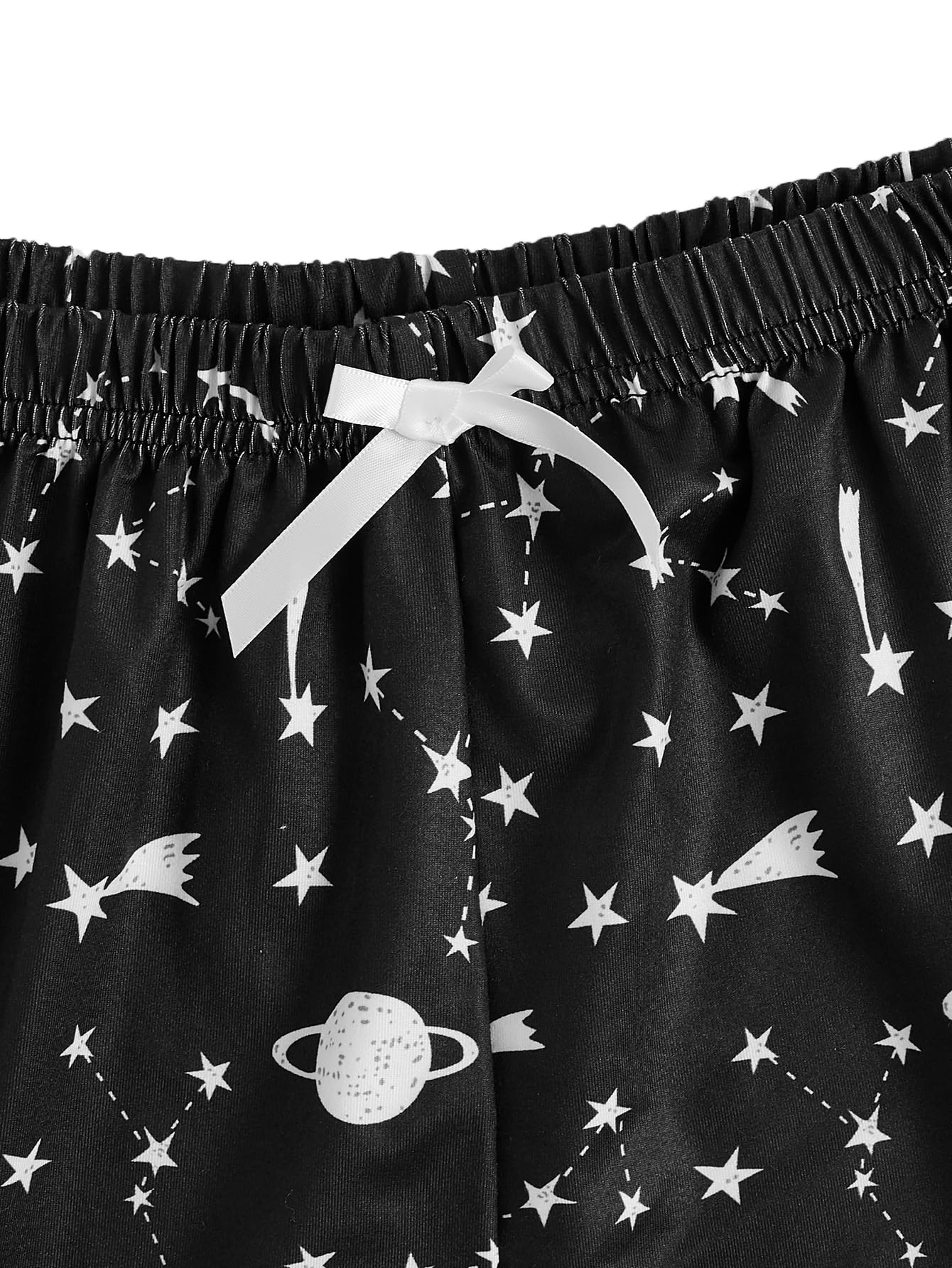 SOLY HUX Women's Cartoon Print Lettuce Trim Cami Top and Shorts Cute Pajama Set Sleepwear Black Star Moon L