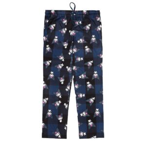 bioworld, my melody kuromi character print women's black plaid sleep pajama pants with pockets-small-large