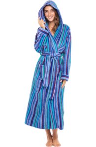 alexander del rossa women's robes, long plush bathrobe, womens robe with hood, hooded robes for women plus size robe the blues striped xl (a0116abqxl)