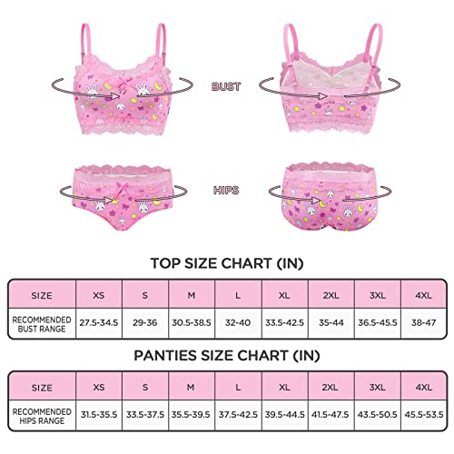 Littleforbig Lacy Trim Women Nightwear Strap Sleepwear Cami Top Shorts Lingerie bralette loungewear Set - Sweet Usagi 3XL Pink