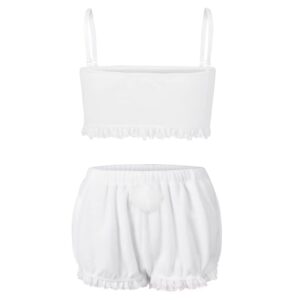 Landofgenie Kawaii Anime Cute Pajamas Set for Women Sweet Lovely Velvet Tube Top and Shorts Sleepwear Suits White XS