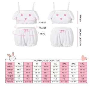 Landofgenie Kawaii Anime Cute Pajamas Set for Women Sweet Lovely Velvet Tube Top and Shorts Sleepwear Suits White XS