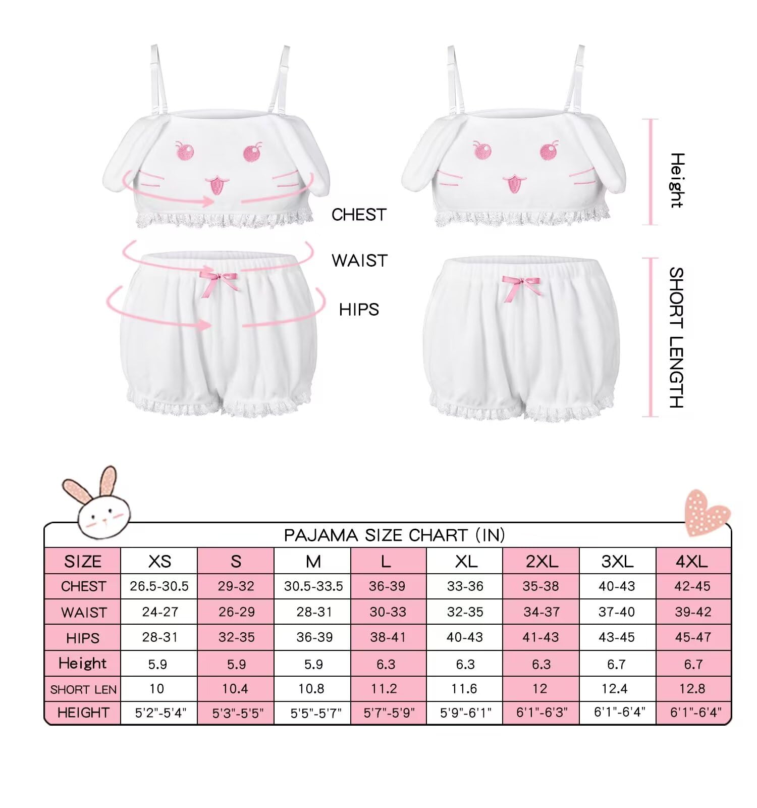 Landofgenie Kawaii Anime Cute Pajamas Set for Women Sweet Lovely Velvet Tube Top and Shorts Sleepwear Suits White XS