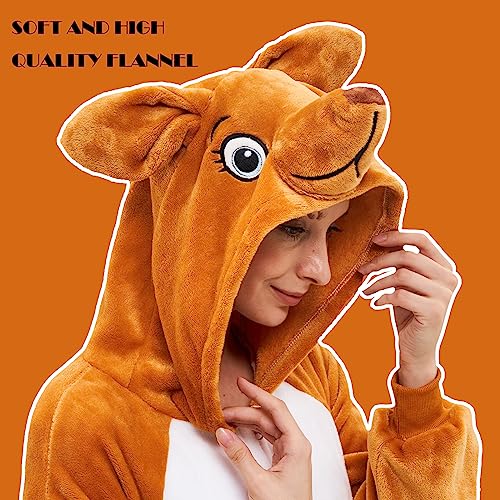 NEWCOSPLAY Unisex Adult Kangaroo Onesie Pajamas Animal One Piece Costume Cosplay Sleepwear (Kangaroo, Small)