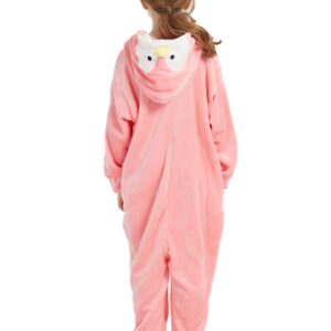 ABENCA Penguin Onesie Kids Animal Costume Girls Pajamas One Piece Plush Sleepwear Cosplay Halloween Christmas.Pink.120