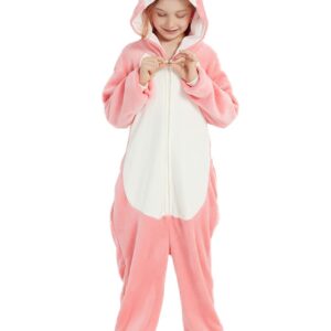 ABENCA Penguin Onesie Kids Animal Costume Girls Pajamas One Piece Plush Sleepwear Cosplay Halloween Christmas.Pink.120