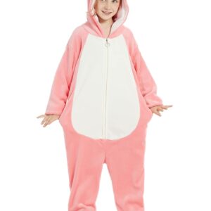 ABENCA Penguin Onesie Kids Animal Costume Girls Pajamas One Piece Plush Sleepwear Cosplay Halloween Christmas.Pink.120