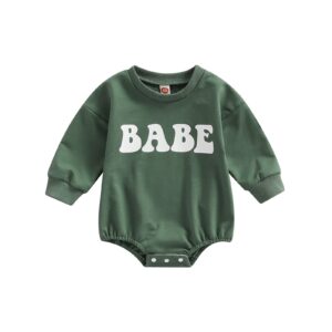 lamuusaa newborn baby girl boy clothes crewneck sweatshirt romper babe/rainbow pullover sweater shirts oversized fall clothes (babe-green, 6-12 months)