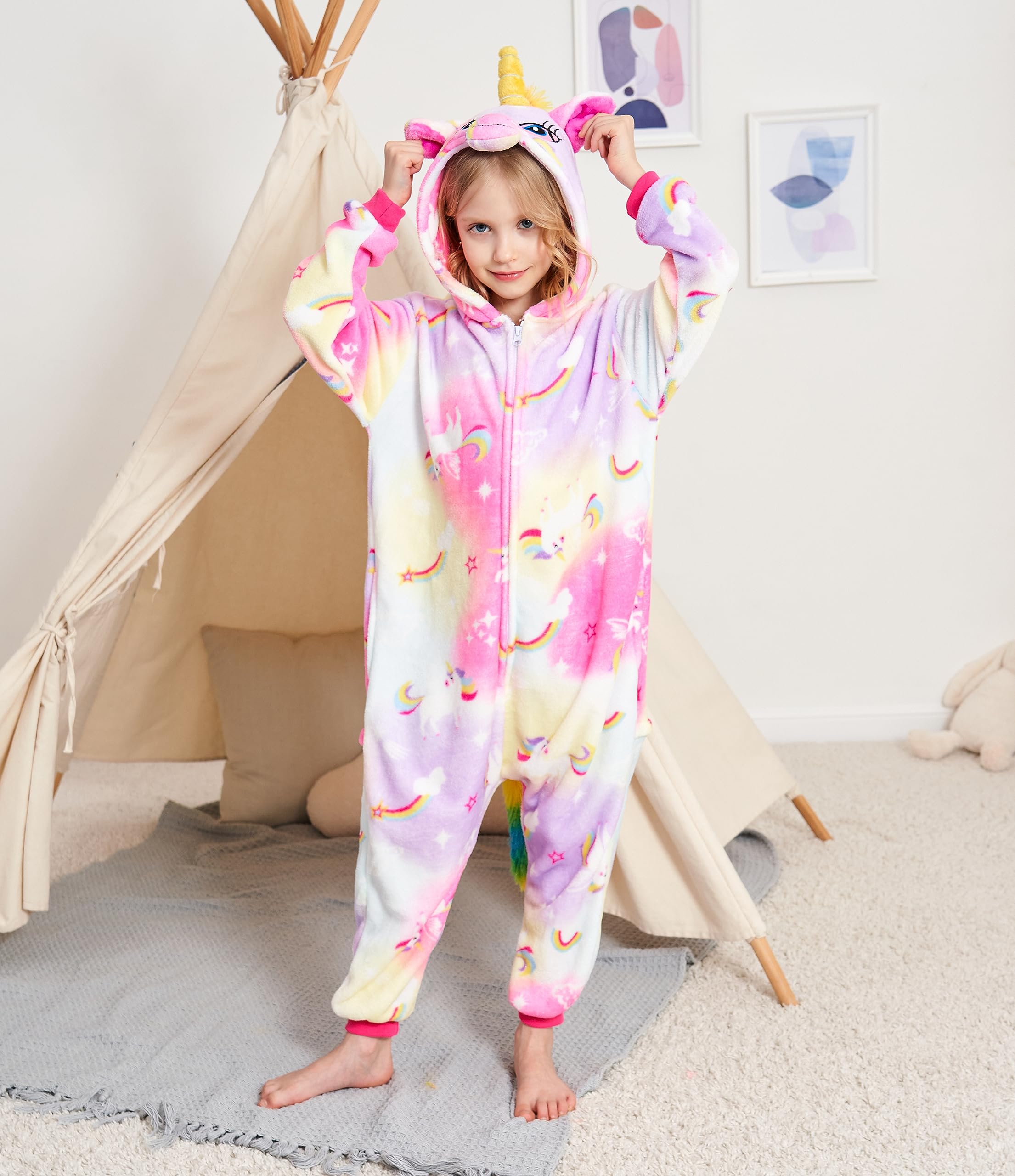 Cos Time kids Unicorn Onesie Animal One Piece Pajamas Halloween Costumes (Auspicious Cloud Flying Horse, 4T)