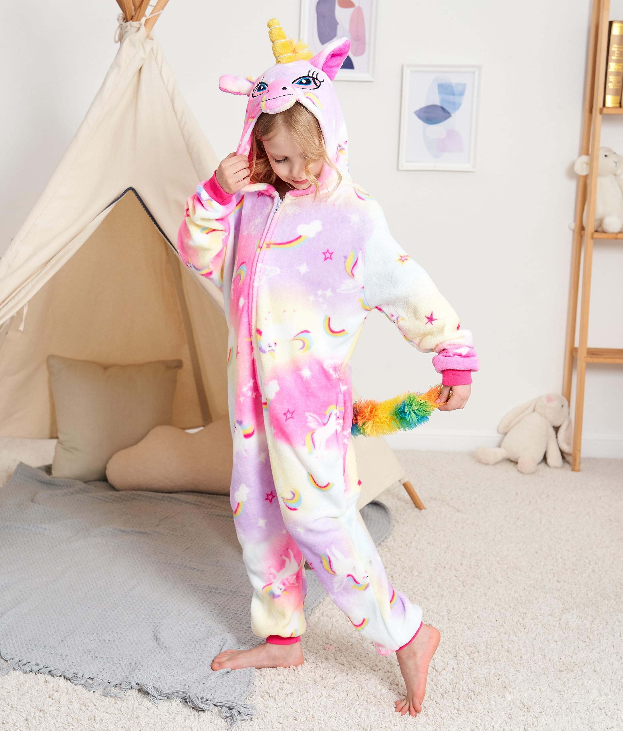 Cos Time kids Unicorn Onesie Animal One Piece Pajamas Halloween Costumes (Auspicious Cloud Flying Horse, 4T)