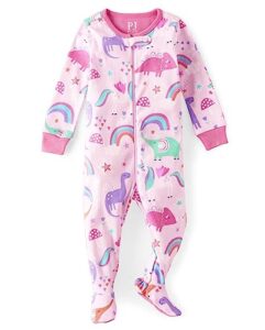 the children's place baby girls' and toddler snug fit 100% cotton zip-front one piece footed pajama, dinocorns