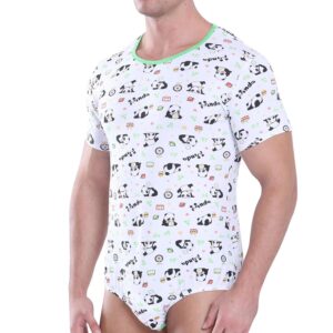 Landofgenie Men Short Sleeve Bodysuit Pajama Panda Print Bodysuit One Piece Pajamas Rompers Basic Onesie 3XL