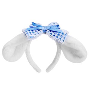 pucapoco bunny ears headband furry rabbit puppy dog ears headband cute jk bowknot headwear for girls women facial makeup anime costume cosplay(blue)