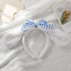 PUCAPOCO Bunny Ears Headband Furry Rabbit Puppy Dog Ears Headband Cute JK Bowknot Headwear for Girls Women Facial Makeup Anime Costume Cosplay(Blue)