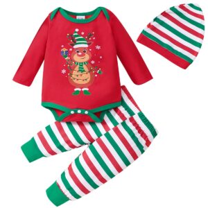 nubeehoho christmas reindeer outfit for newborn baby long sleeve bodysuit novelty clothing set 12-18 month