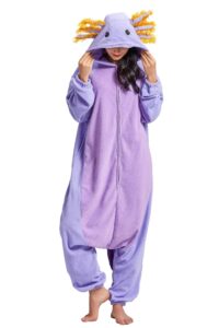 darkcom animal onesie adult pajamas, one piece cosplay black axolotl onesie halloween christmas costume sleepwear for women men small