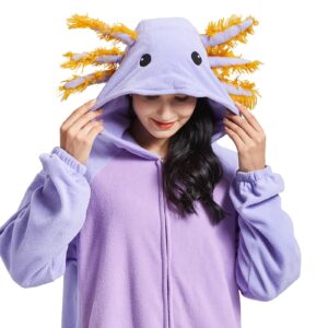 DarkCom Animal Onesie Adult Pajamas, One Piece Cosplay Black Axolotl Onesie Halloween Christmas Costume Sleepwear for Women Men Small