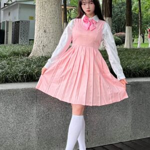 Classic Japanese School Girls Sailor Suit Dress Shirt Skirt JK Kawaii Anime Bunny Ears Cosplay Costumes Socks Bow Set Pink L