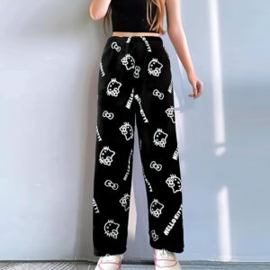 Anime Pajamas Pants Women's Girls Cartoon Cat All Character Print Flannel Lounge Sleep Bottoms Pajama Pants Christmas