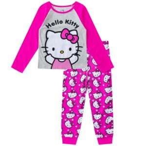 hello kitty girls long sleeve t-shirt and jogger sweatpant set for infant, toddler, little and big girls - pink