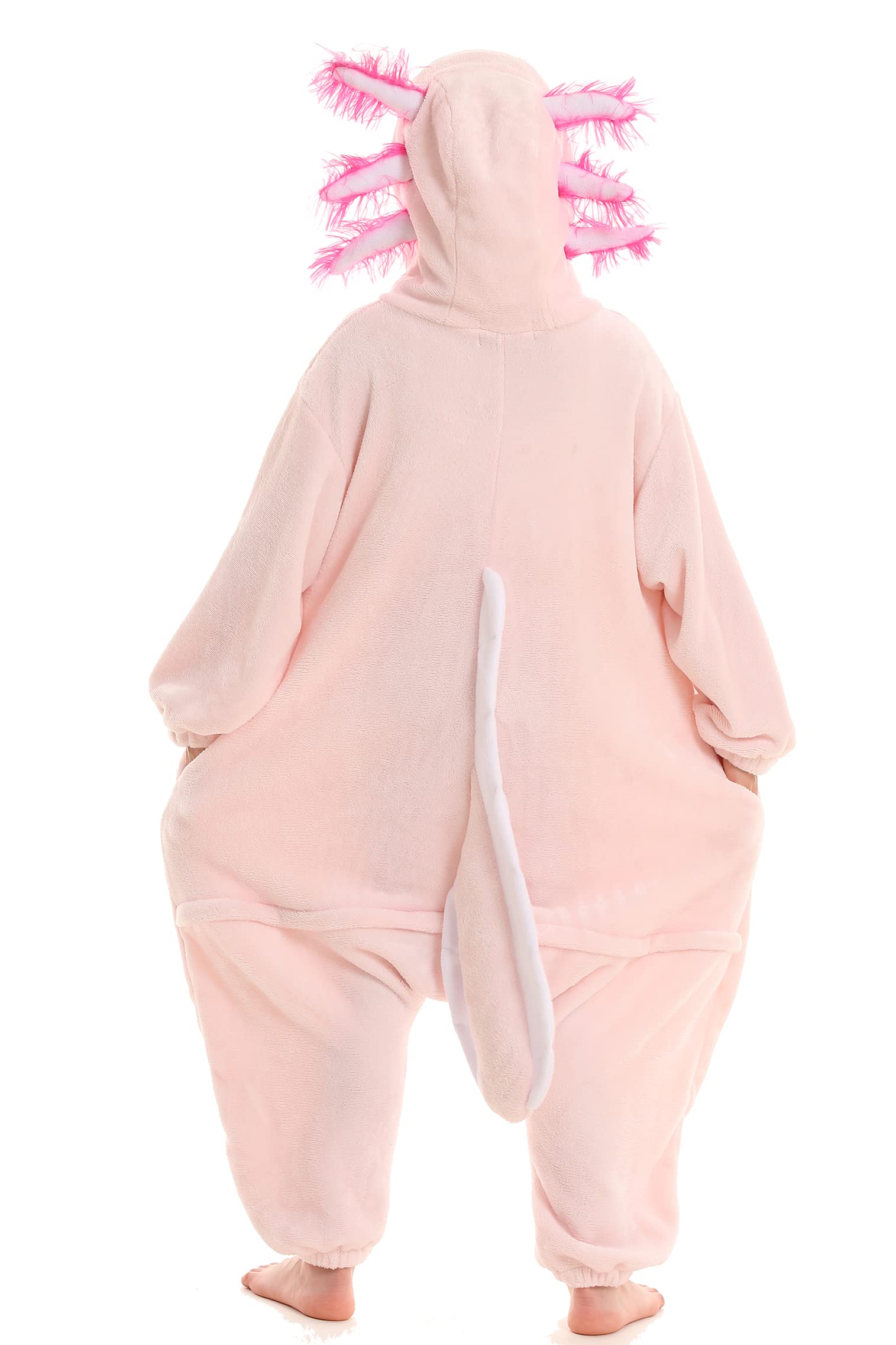 DELEY Unisex Pink Axolotl Onesie Kid Pajamas, Flannel Animal One Piece Costume Sleepwear Halloween Cosplay Homewear