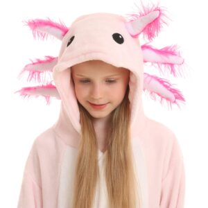 DELEY Unisex Pink Axolotl Onesie Kid Pajamas, Flannel Animal One Piece Costume Sleepwear Halloween Cosplay Homewear