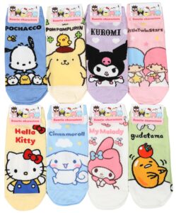 customonaco womens sanrio characters cartoon novelty socks (juicy pang pang 8 pairs) one size