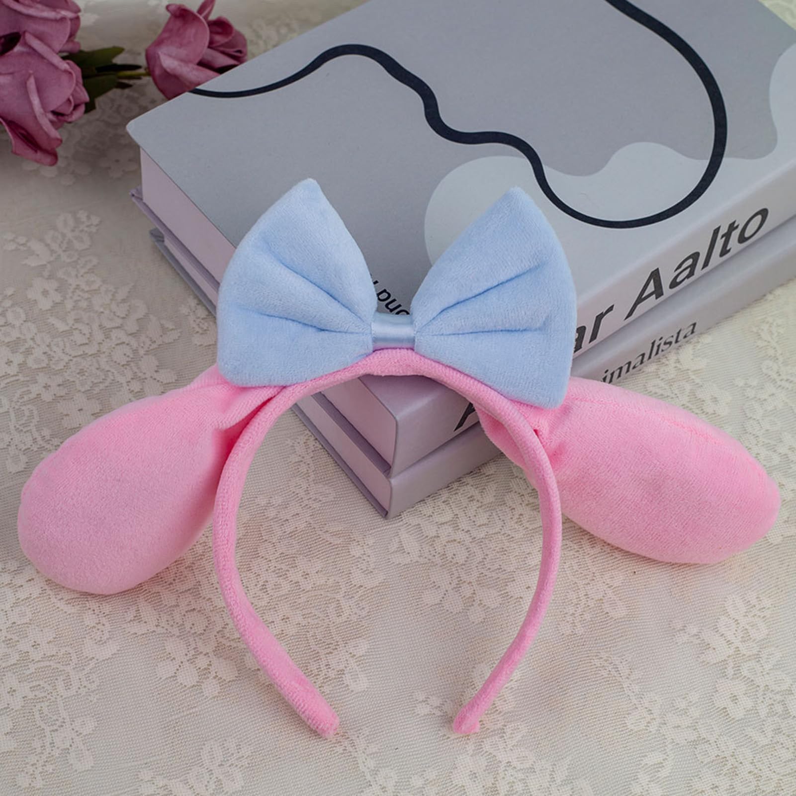 Vlmazlm Cosplay Hairpin Ear Headband Plush Hairband Women Kawaii Butterfly Costume Halloween Christmas Holiday Birthday Party Gift (style-B)