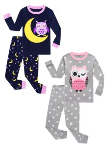 family feeling baby girls pajamas long sleeve 100% cotton moon owl toddler kid pjs 12-18 monthes