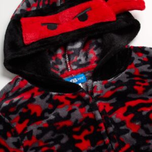 ONLY BOYS’ Fleece Hooded One Piece Pajama Costume - Sharks Dino Cyclopes Sloth (6-14), Size 12-14, Red/Black Camo Ninja