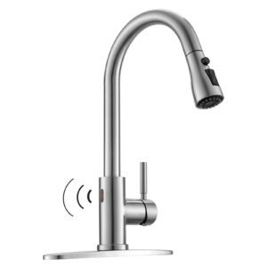 wewe touchless kitchen faucet with pull down sprayer - single handle kitchen faucets smart motion sensor stainless steel brushed nickel sink faucet