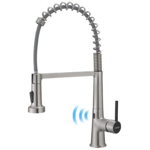 touchless kitchen faucet with pull down sprayer,aimadi high arc spring stainless steel single handle sensor smart kitchen sink faucet for bar farmhouse,brushed nickel