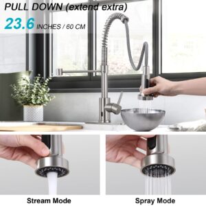 HGN Touchless Kitchen Faucet with Pull Down Sprayer, Motion Spring Sink Faucets with 10'' Deck Plate,Single Handle Spring Kitchen Sink Faucet,Brush Nickel